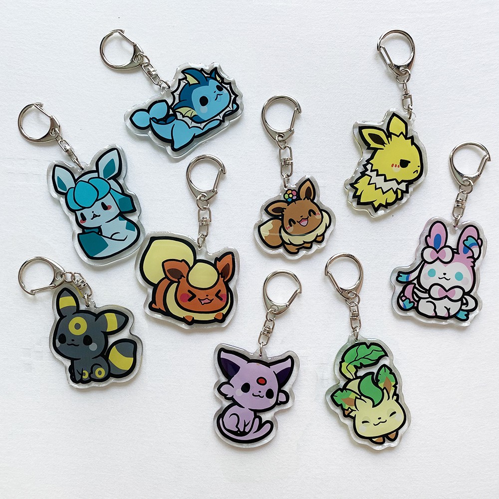 Pokemon Keychain Eevee Eeveelution Flareon Vaporeon Jolteon Espeon ...
