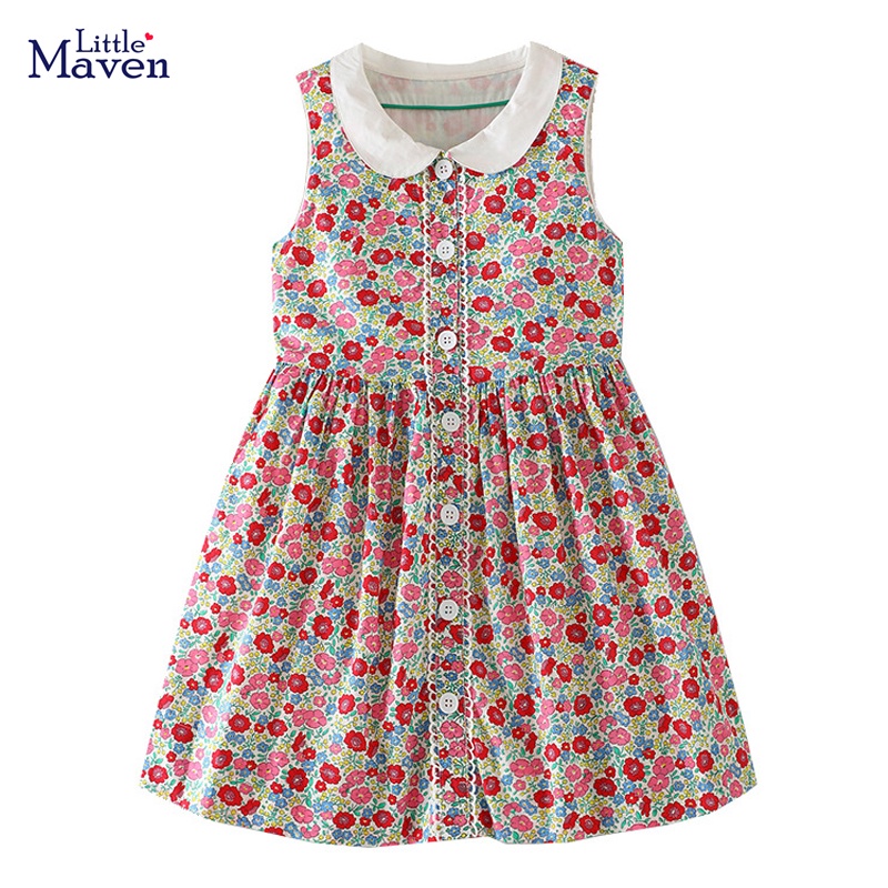 Little Maven Youngster Girls Dresses Floral Prints Big Girls Peter Pan ...