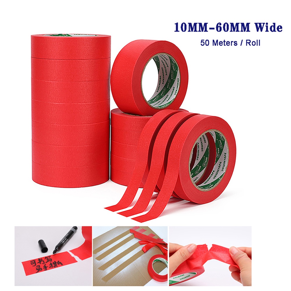 50M 10-50mm Red Masking Tape Indoor Outdoor DIY Painter Decorating ...