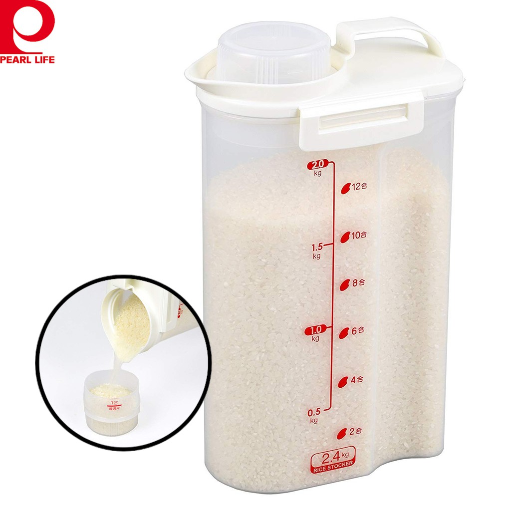 [Japan] Sealed Rice Stocker 2.4KG with Measuring Cup Lid / Made in ...
