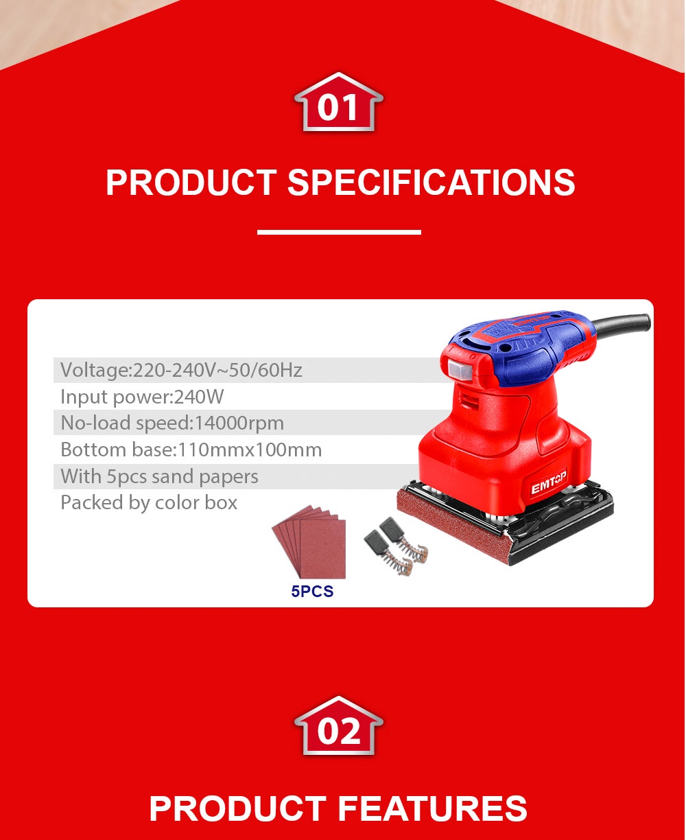 EMTOP 240W Electric Corded Palm Sander Detail Sanding Machine ...