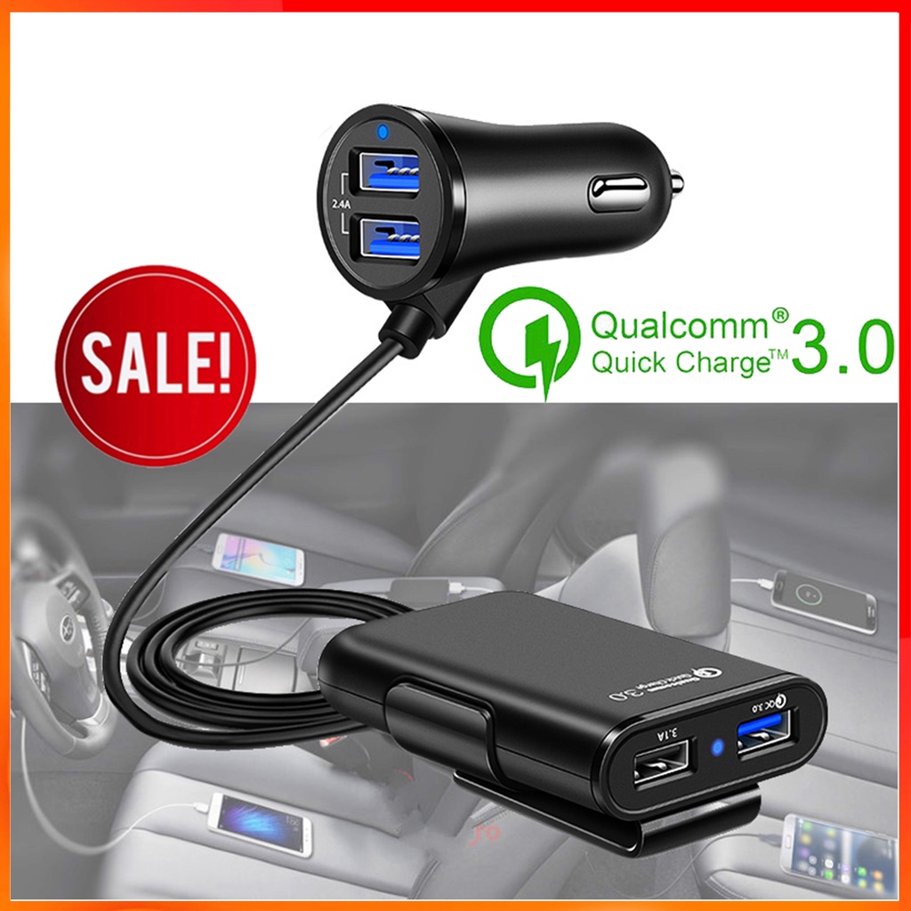 QC3.0 Quick Car Charge USB Charger + Front Back Seat Charger 4 Port Car ...
