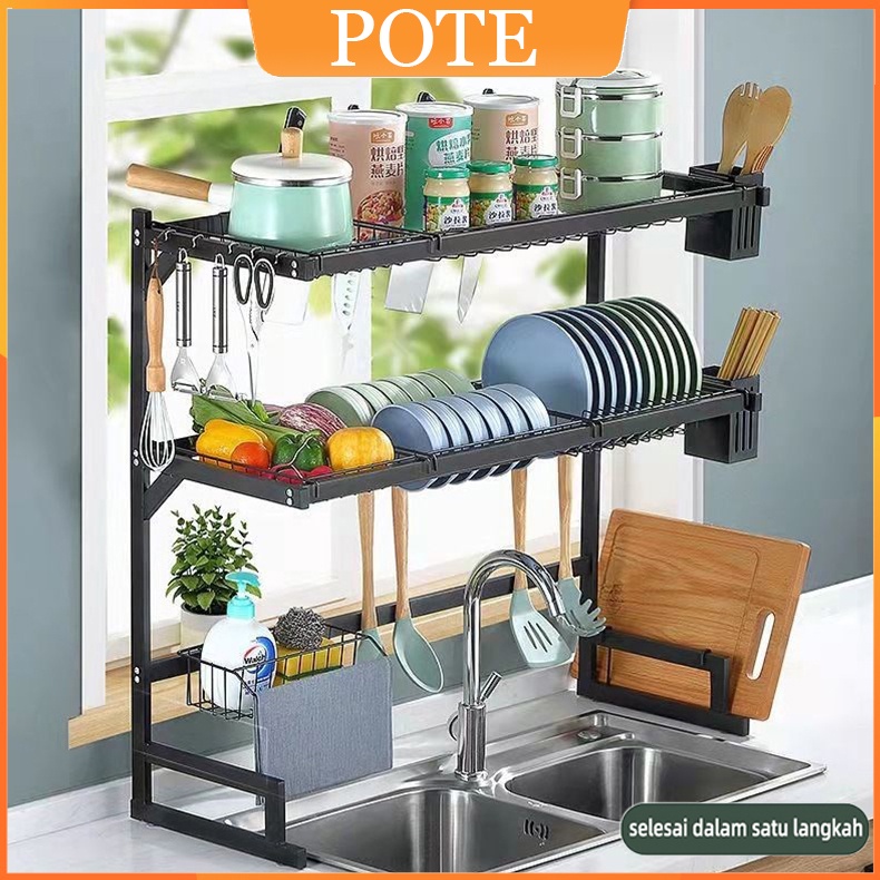 PERALATAN HITAM Pote Kitchen Black Stainless Steel Dish Rack / Dish ...