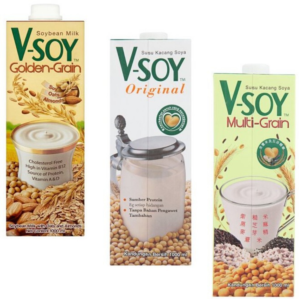 V-SOY SOYA BEAN MILK MULTI-GRAIN/ORIGINAL/GOLDEN-GRAIN 1L | Shopee ...