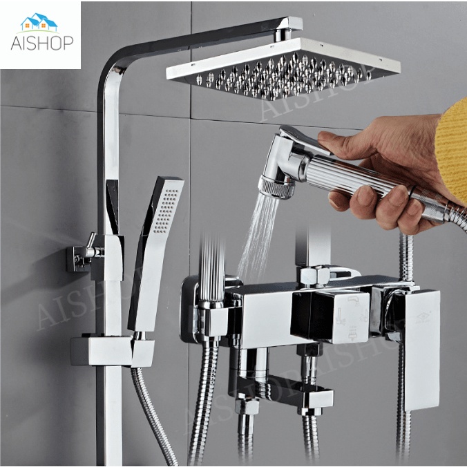 [SG Seller]Stainless Steel Silver Rain Shower Set Bathroom RainFall ...