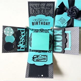 Happy birthday explosion box card in teal and black | Shopee Singapore