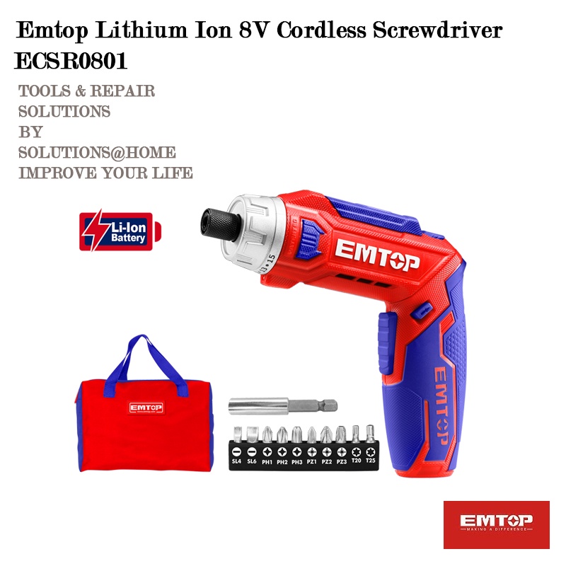Emtop Lithium Ion 8V Cordless Screwdriver ECSR0801 | Shopee Singapore