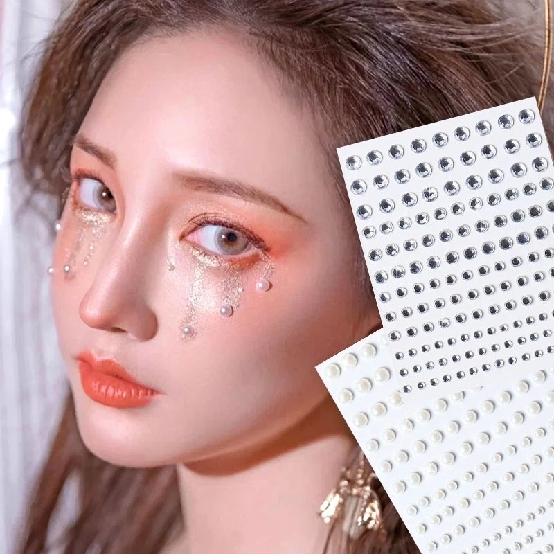 1 Sheet Acrylic Glitter Eyebrow Sticker Diamond / Multi-size Pearl ...