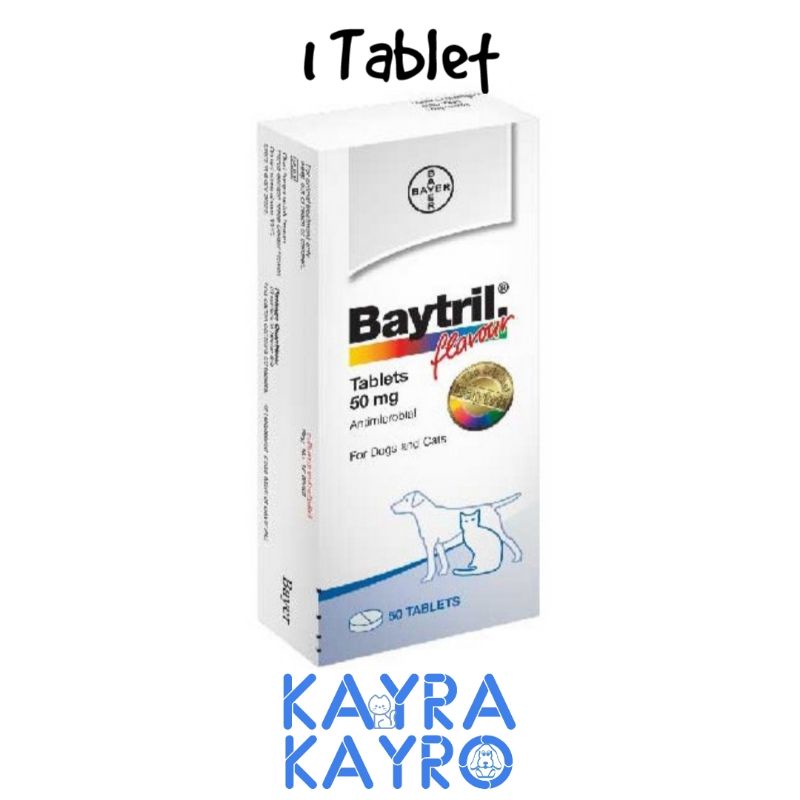 Baytril Flavor 50mg Antimicrobial Dog Cat 1 Tablet - Dog Cat Bacterial ...
