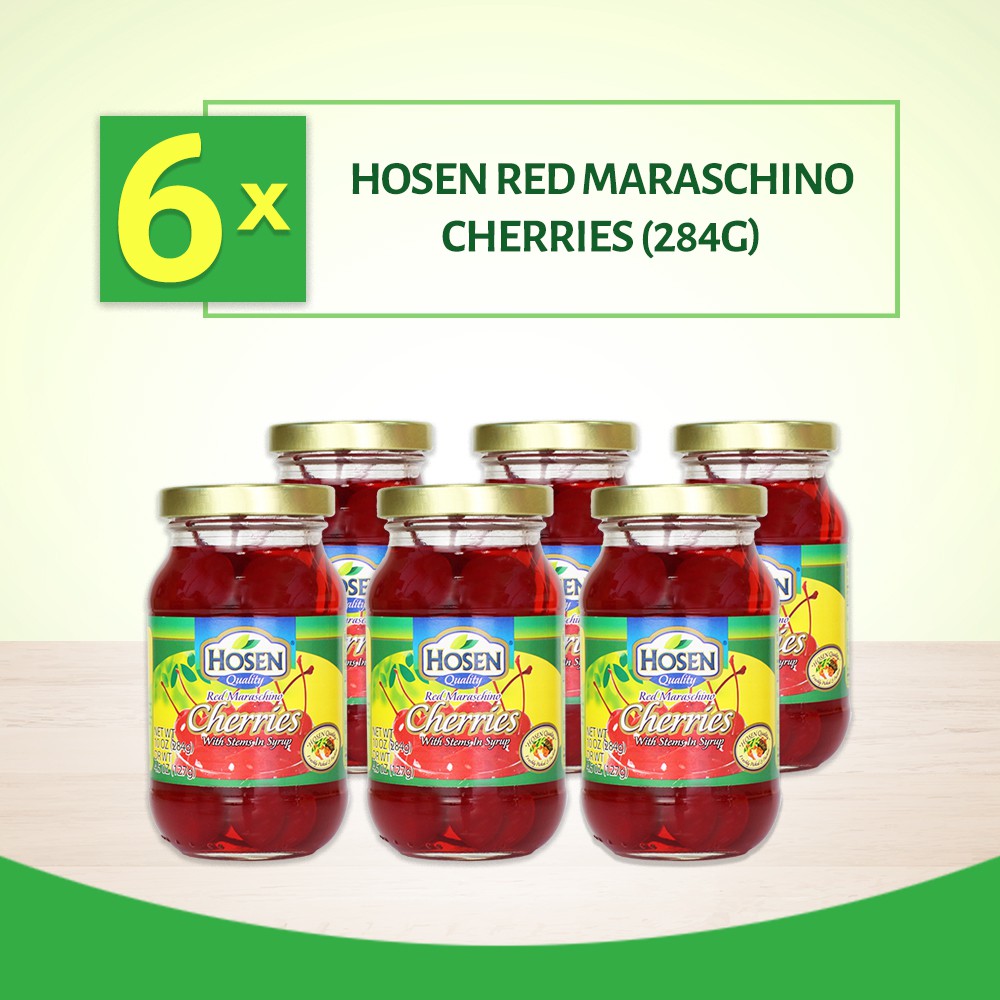 [Bundle of 6] Hosen Maraschino Red Cherries with Stems in Syrup 284g ...