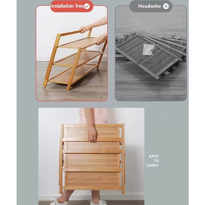 Installation Free Foldable Bamboo Shoe Rack Storage Shelves ...