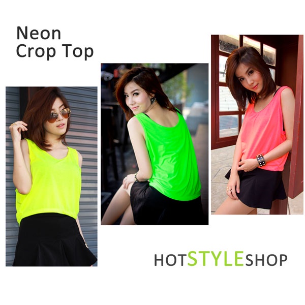 Short Crop Tank Top Reflective Neon Color Can Glow When Exposed To ...