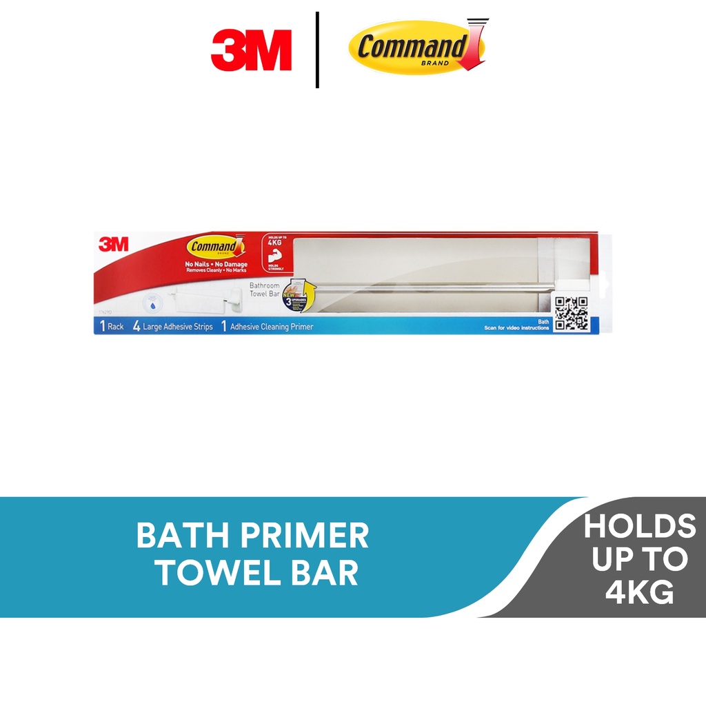 3M Command Bath Organization, Towel Bar, Silver (Holds Up To 4Kg) | Shopee Singapore