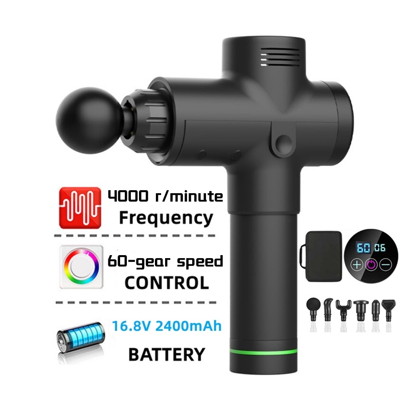 60 Speed High Frequency Vibration Massage Gun Fascial Gun LCD Screen ...