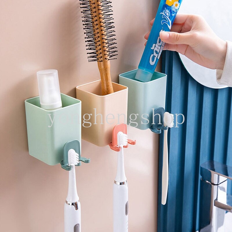 3 in 1 Multipurpose Wall-mounted Toothbrush Rack Punch-free Cup ...