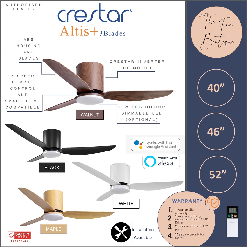 Crestar Altis+ Smart Series 40" | 46" | 52" DC Motor Ceiling Fan with ...