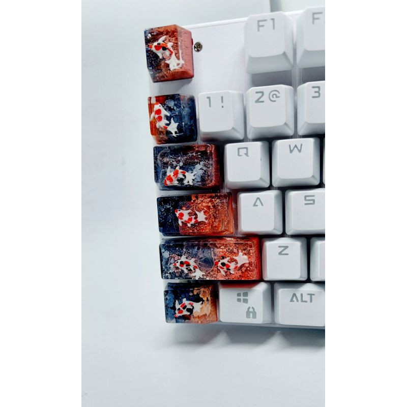 Set Of Red Black koi Fish resin keycap Decorated With gaming Mechanical ...