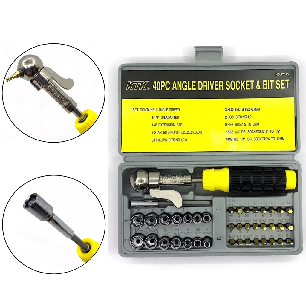 [SG STOCK] KTK 40PCS ANGLE DRIVER SOCKET SET Extension Bar & Bit Multi ...
