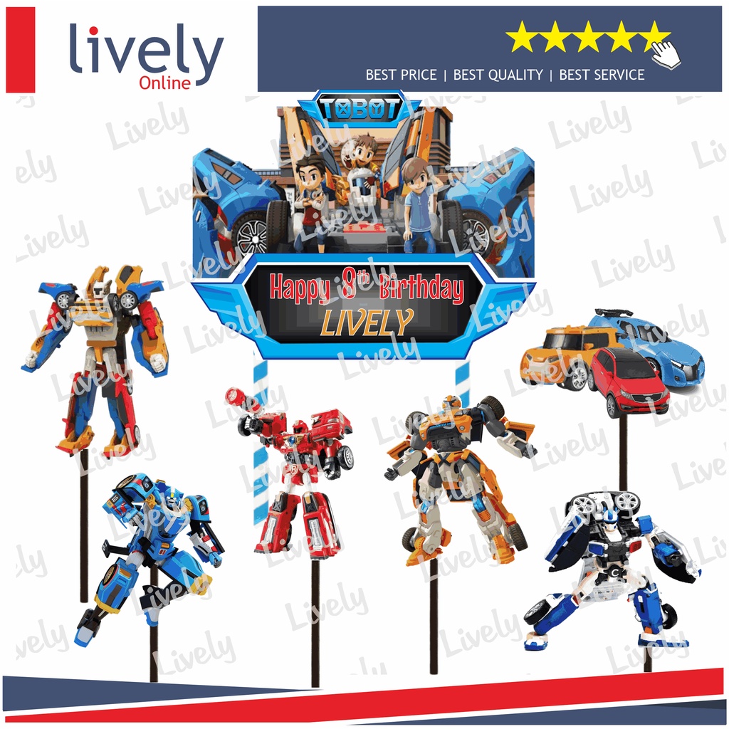 Custom Name CAKE TOPPER TOBOT Character HAPPY BIRTHDAY CAKE Decoration ...