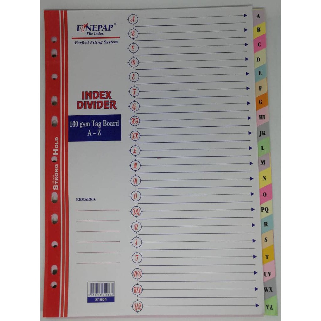 FINEPAP A TO Z PAPER COLOUR INDEX DIVIDER S1604 | Shopee Singapore
