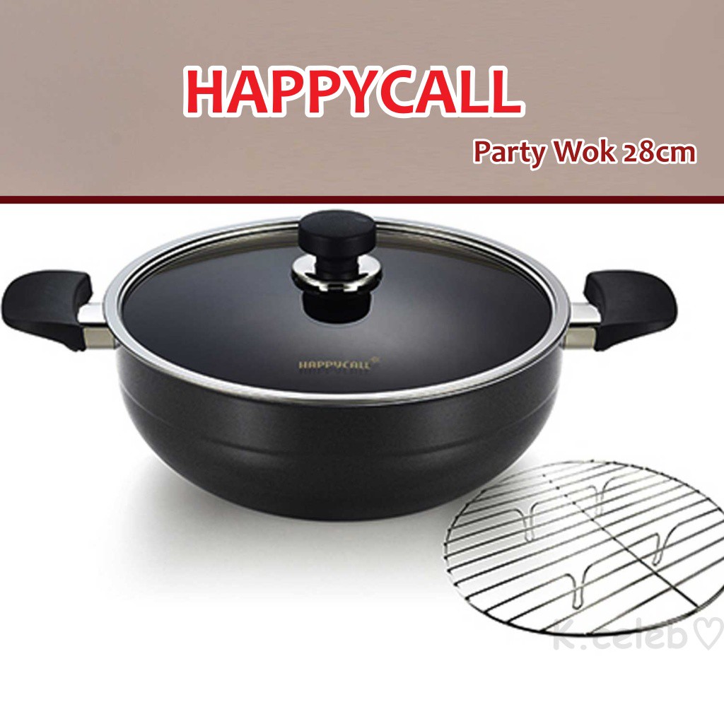 [Happycall] Grand IH Party Wok 28cm Pot Steamer Stir-Fry Pan | Shopee Singapore