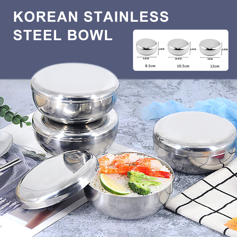 Korean Stainless Steel Bowl Set Single Layer Insulated Metal Snack Rice ...