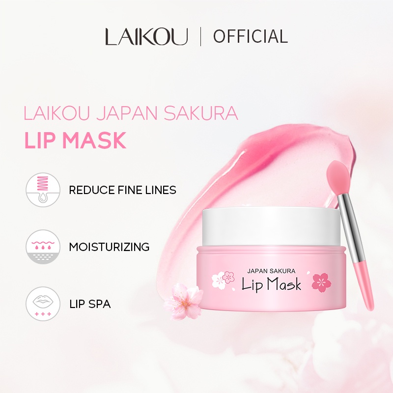 LAIKOU Japan Sakura Lip Mask with Brush Hydrating Fade Lip Lines Cherry ...