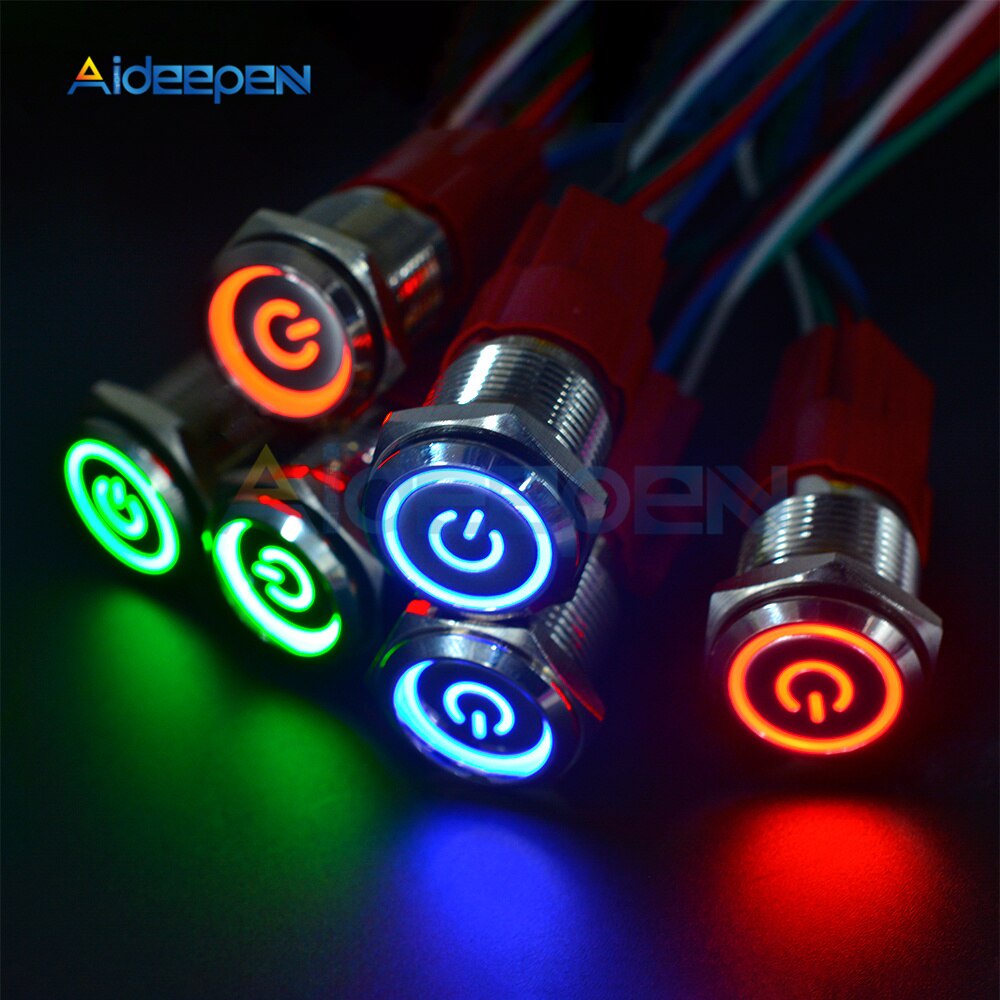 16mm 19mm 22mm red blue green Light 250V 5A Hot Car Auto Metal LED ...