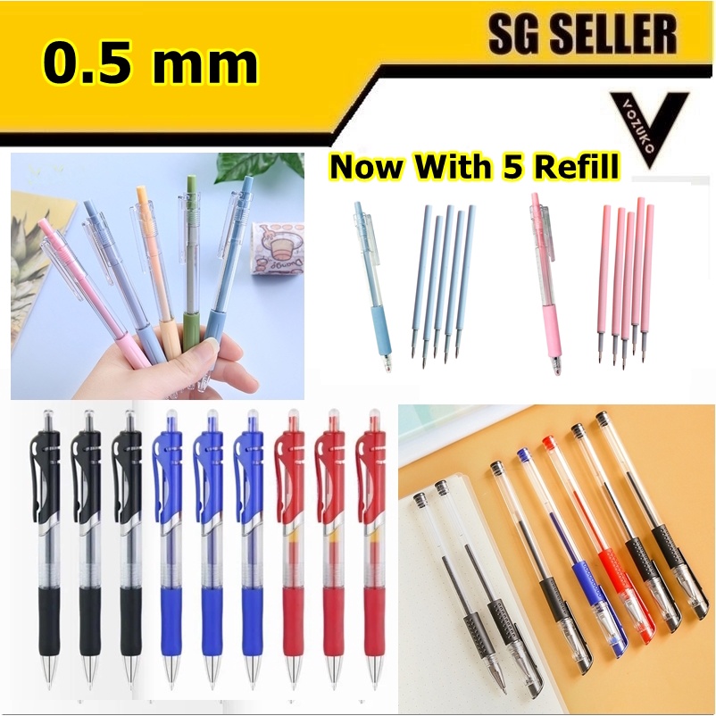 [SG SELLER] 0.5 mm Writing Press Pen in Black Blue Red Gel Pen ...