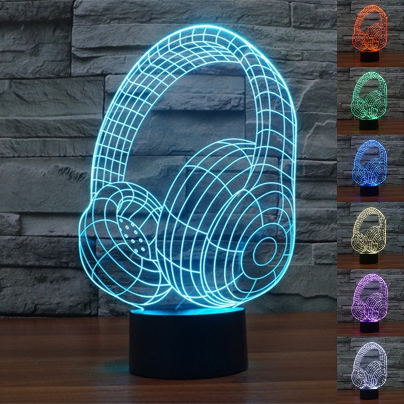 Headphone 3D Night Light 7 Colors Gradient LED Tablet Lamp | Shopee ...