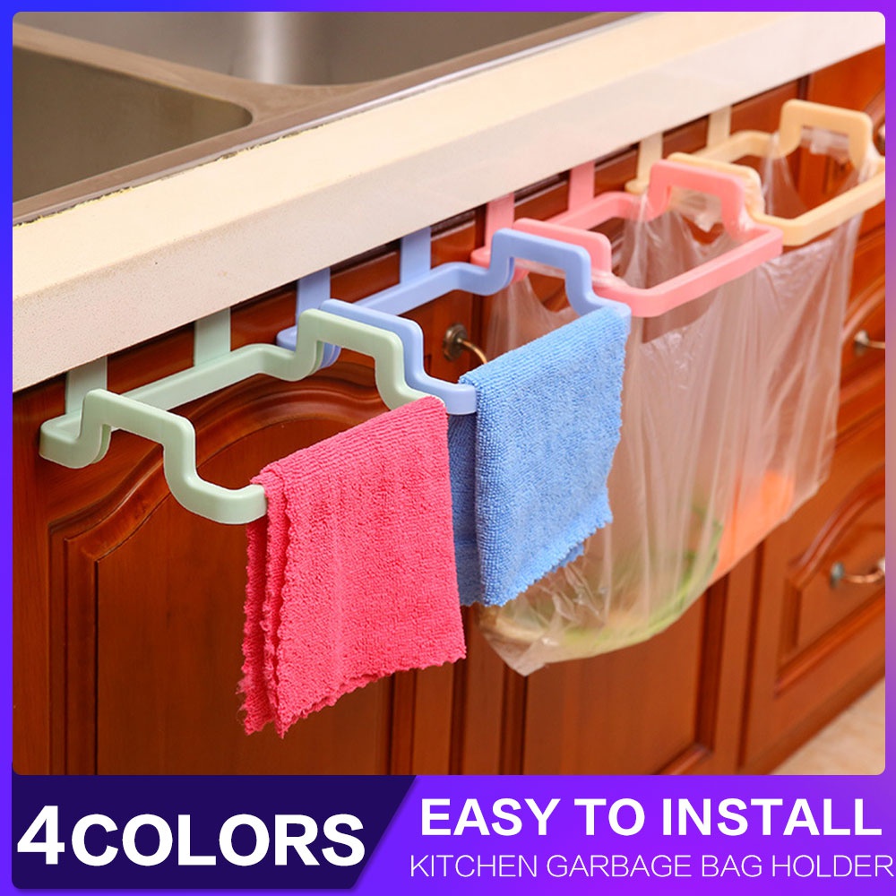 Door Back Garbage Bag Bracket Trash Bag Holder Wipers Rack Kitchen ...
