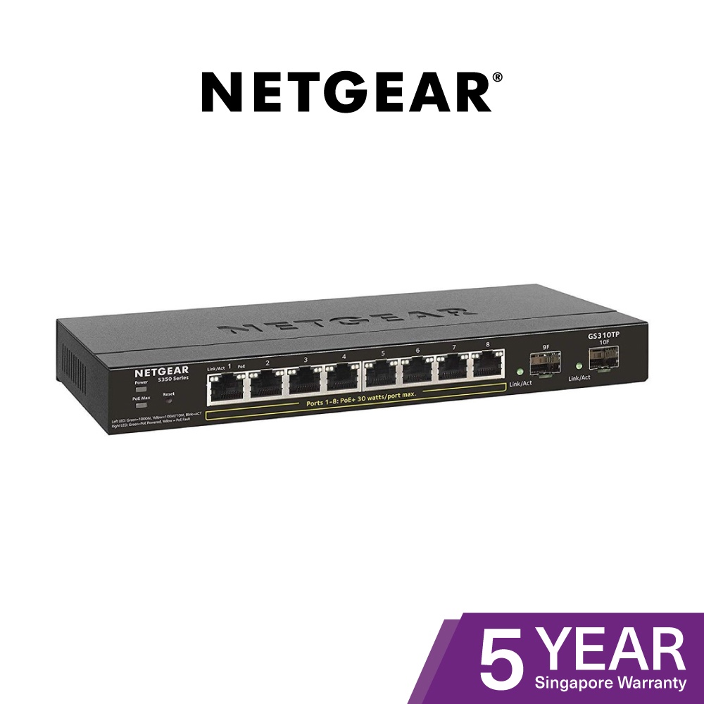 NETGEAR 10-Port Gigabit Ethernet Smart Managed Pro PoE Switch (GS310TP ...