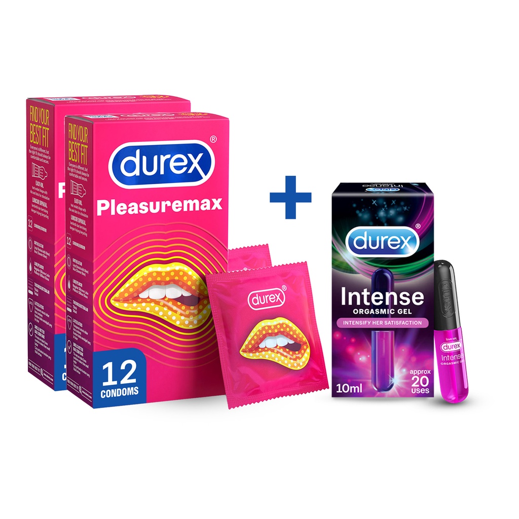 Durex Pleasure Bundle - Pleasuremax (Ribbed & Dotted) Condoms 12s + Intense Gel Lube 10ML ...