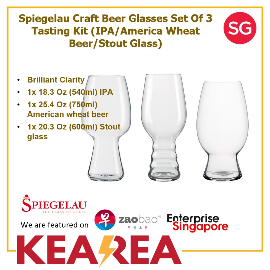 Spiegelau Set of 3 Craft Beer Glasses Tasting Kit (IPA/America Wheat Beer/Stout Glass) | Shopee ...
