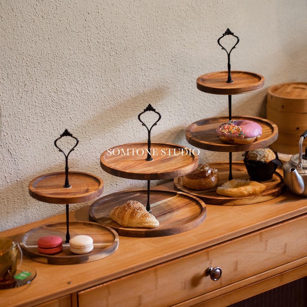 SOMTONE Acacia Wood Party Dessert Stand High Tea Display Set Serving ...