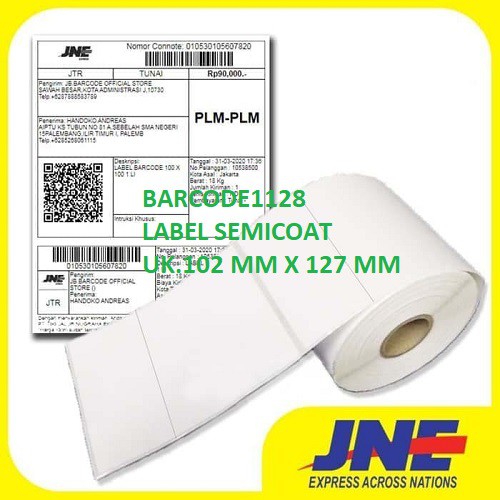 Barcode LABEL Sticker Paper 102X127 BARCODE SEMICOAT JNE Receipt 500pcs ...