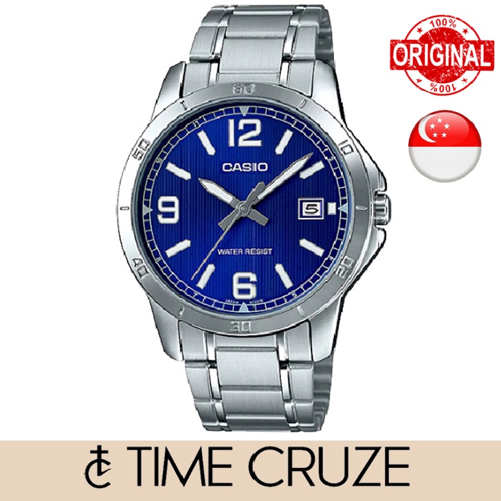 [Time Cruze] Casio MTP-V004 Analog Quartz Stainless Steel Strap Blue Dial Men Watch MTP-V004D ...