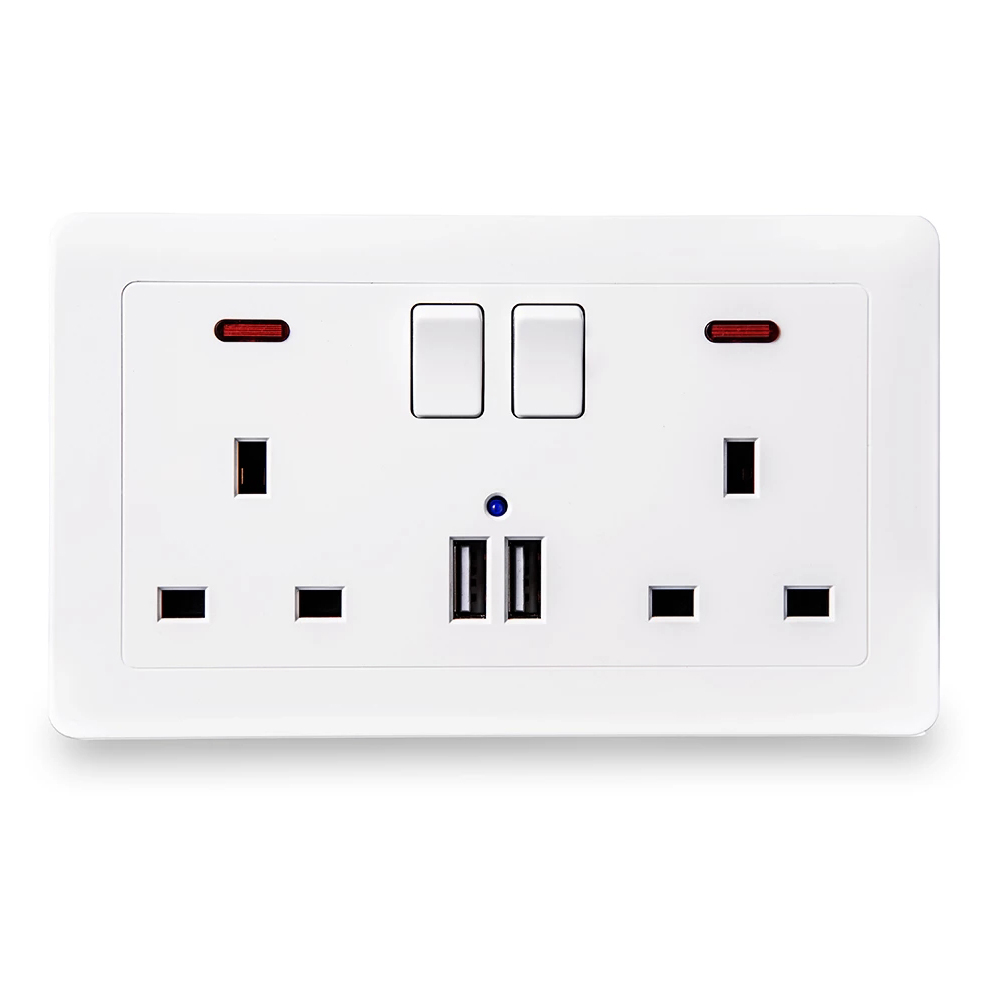 Wall Power Socket +USB Hole UK Standard 13A Outlet, 5V2.1A Dual USB ...