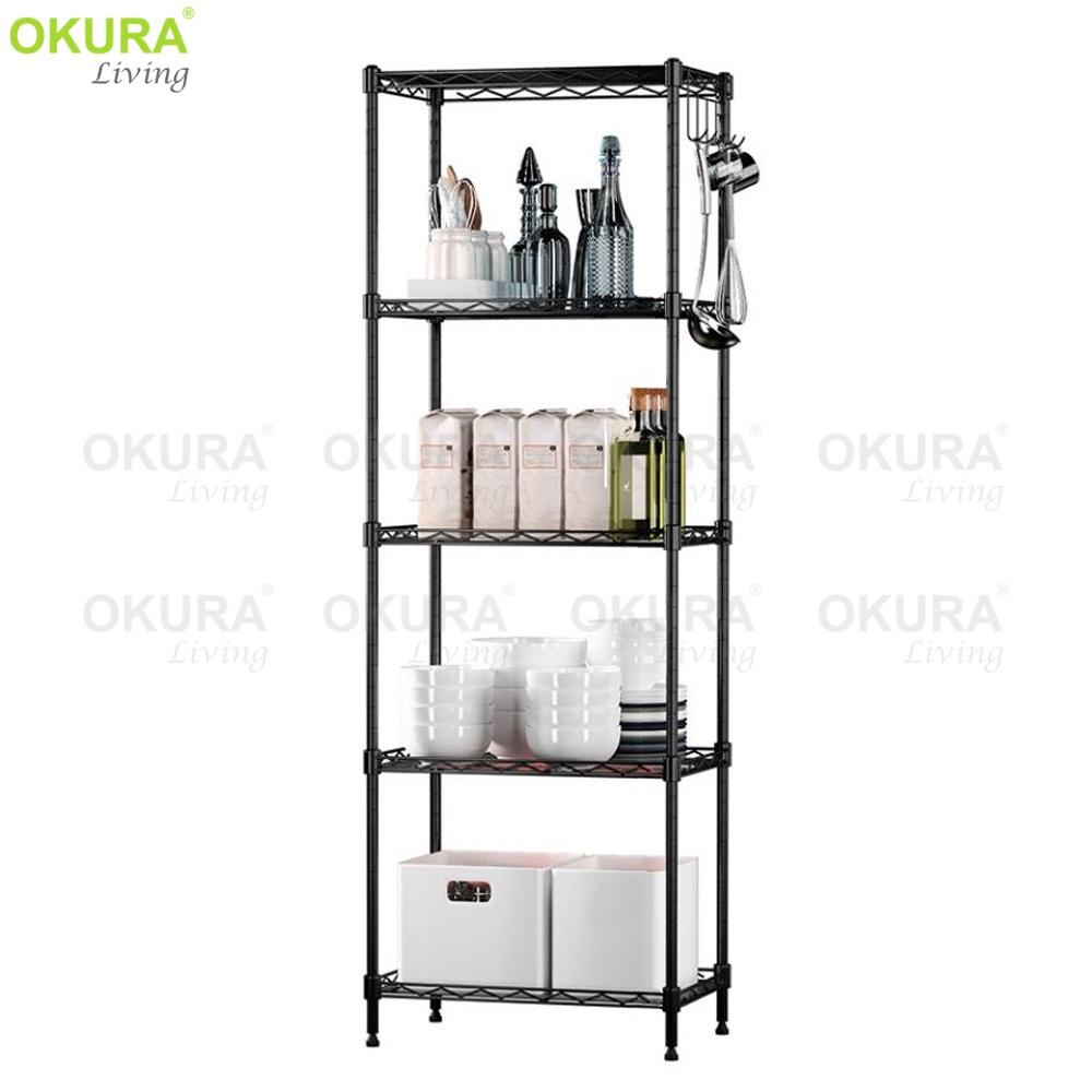 OKURA 3 / 4 / 5 Tier Metal Wire Shelf Multipurpose Adjustable Storage ...