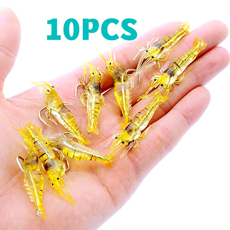 10Pcs 1.3g/5cm Soft Shrimp Bait Artificial Worm Fishing Lure With Hook Wobbler Silicone Shone ...