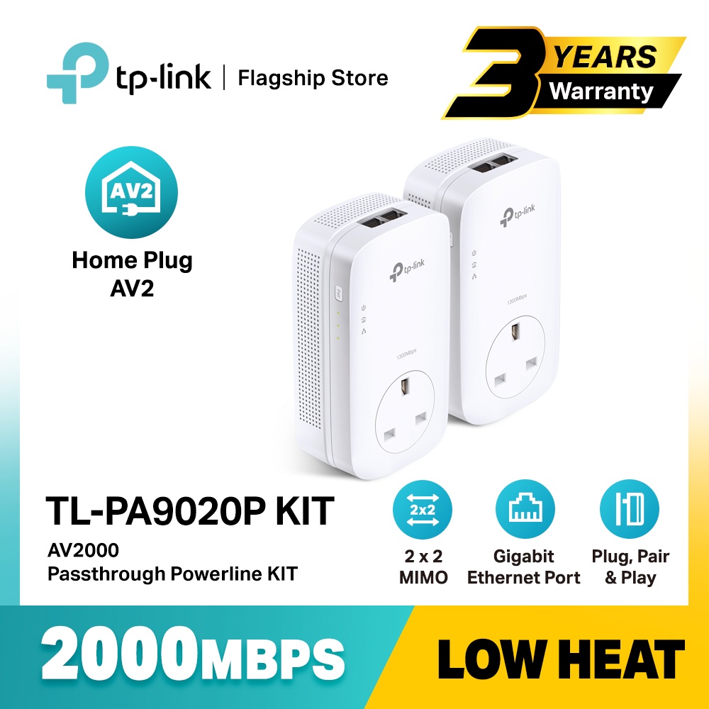 TP-LINK TL-PA9020P KIT AV2000 HomePlug AV2 MU-MIMO Gigabit Passthrough ...