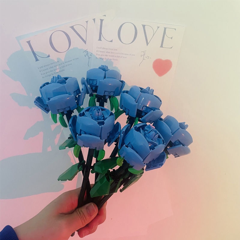 Compatible With Lego Building Blocks Blue Rose Bouquet Gift Flower ...