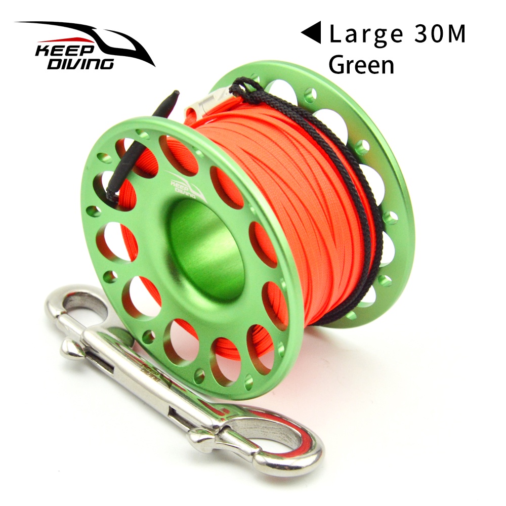 15M/30M Scuba Diving Aluminum Alloy Spool Finger Reel with Stainless Steel double ended hook SMB ...