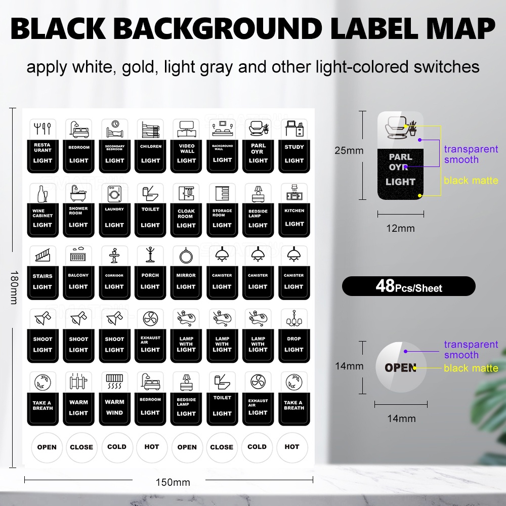SMATRUL English Touch Switch Pattern Sticker Wording Label Home ...