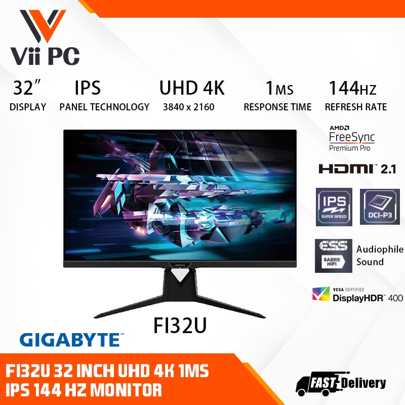 Gigabyte AORUS FI32U 32 Inch IPS UHD 4K(3840x2160 ) 144Hz 1ms HDMI2.1 ...