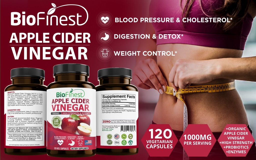 Biofinest Apple Cider Vinegar ACV 1000mg Supplement - Weight Loss Detox ...