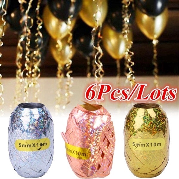 6Pcs/Set 5mm*10m Foil Balloon Ribbon Wrapping Tape Balloon Rope Wedding ...