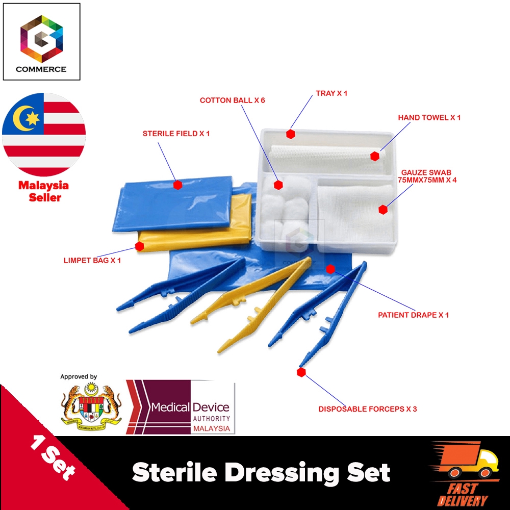 STERILE Dressing Pack Dressing Set for Wound Care with 3 Forceps ...