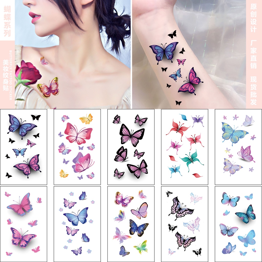 10pcs 3D Butterfly Temporary Flower Tattoo Stickers Men And Women Sweet ...