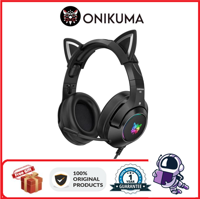 ONIKUMA K9 black gaming headset, detachable cat ears, RGB streamer ...